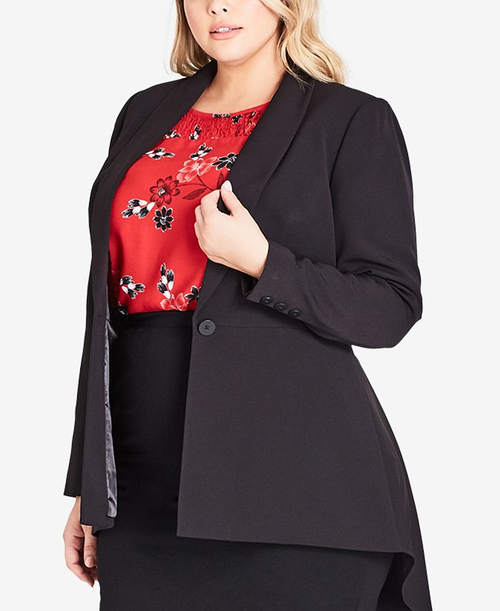 City Chic Trendy Plus Size Pleated Tail-Coat Topper Jacket - Macy's