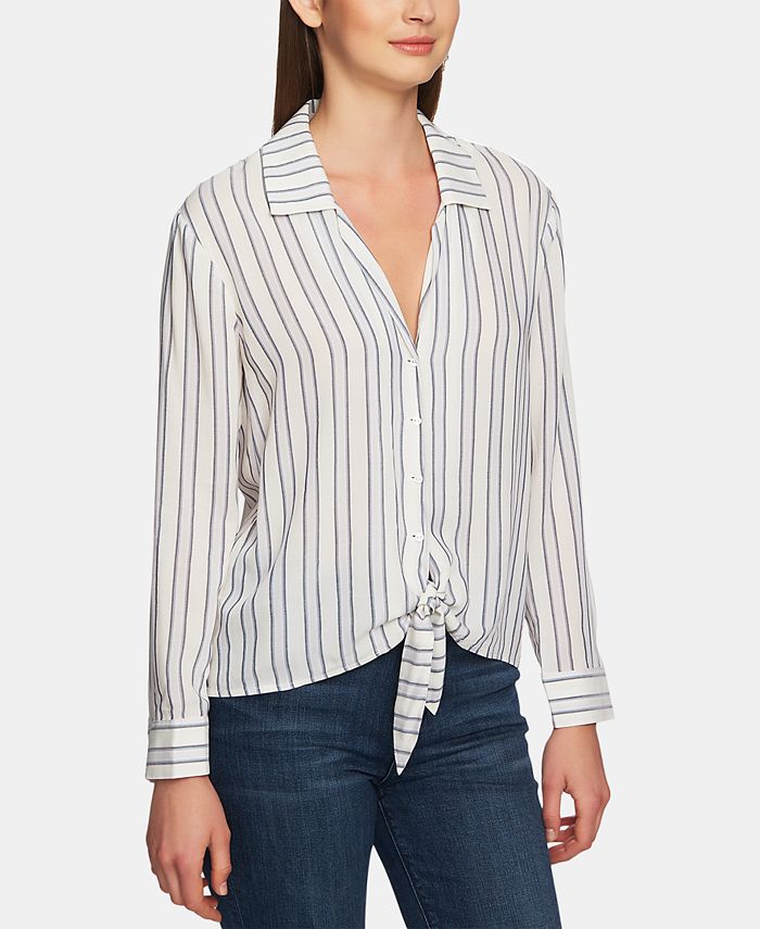 1.STATE Striped Button-Down Tie-Front Top - Macy's