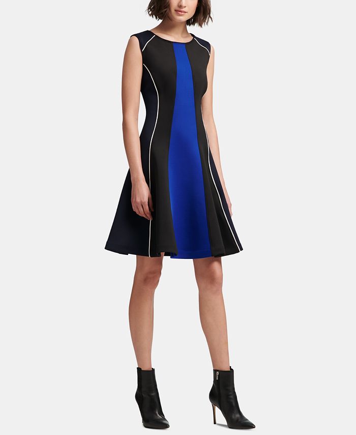 DKNY Sleeveless Crewneck Colorblocked Dress - Macy's