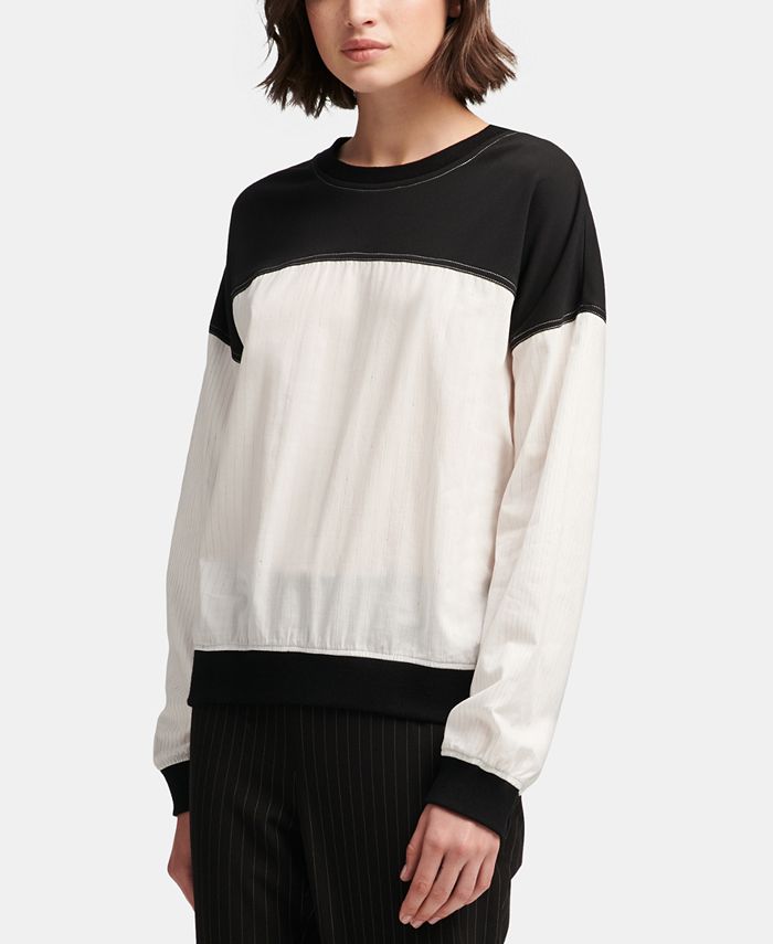 DKNY Long-Sleeve Colorblocked Top - Macy's