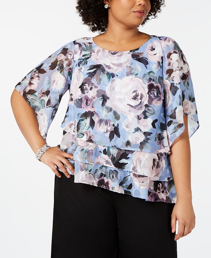 Alex Evenings Plus Size Tiered Floral-Print Top - Macy's