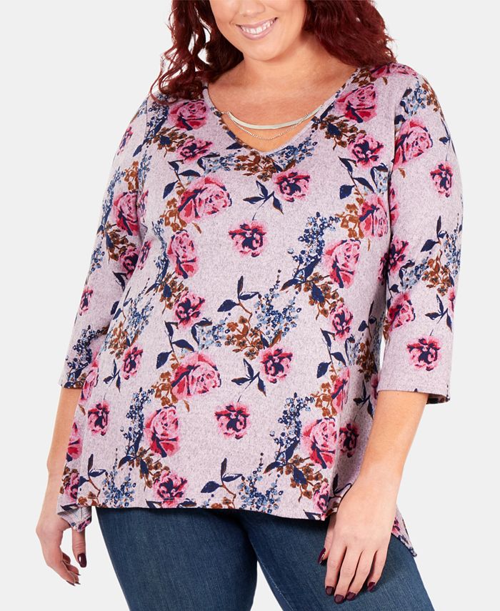 NY Collection Plus Size Printed 3/4-Sleeve Top - Macy's