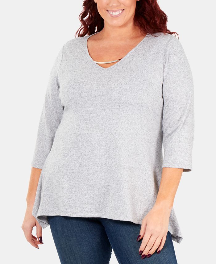 NY Collection Plus Size Handkerchief-Hem 3/4-Sleeve Top - Macy's
