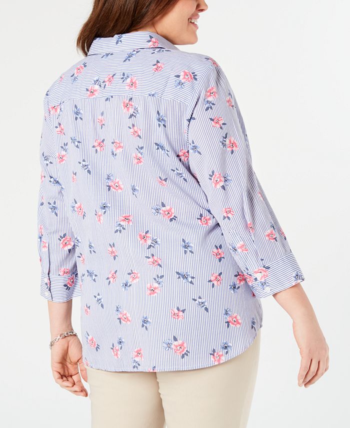 Karen Scott Plus Size Francesca Cotton Floral-Print Blouse, Created for ...