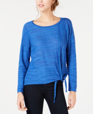 NY Collection Petite Tie-Front Marled Top - Macy's