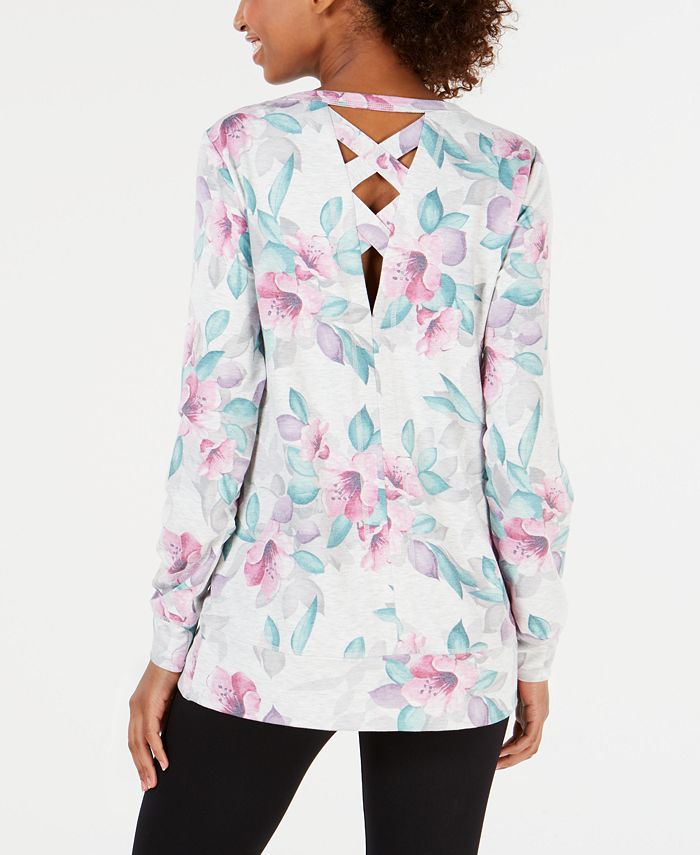 Ideology Printed Lattice-Back Top, Created for Macy's - Macy's