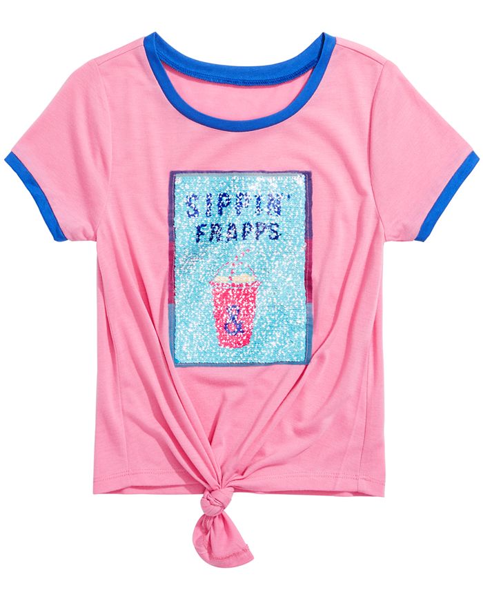 Beautees Big Girls Reversible Sequin Tie-Front Top - Macy's