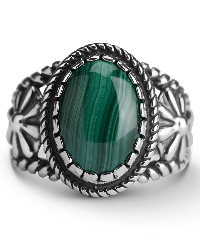 American West Malachite or Orange Spiny Oyster Bezel Set Ring in Sterling Silver - Macy's