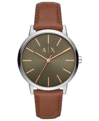 A|X Armani Exchange Men's Cayde Brown Leather Strap Watch 42mm - Macy's