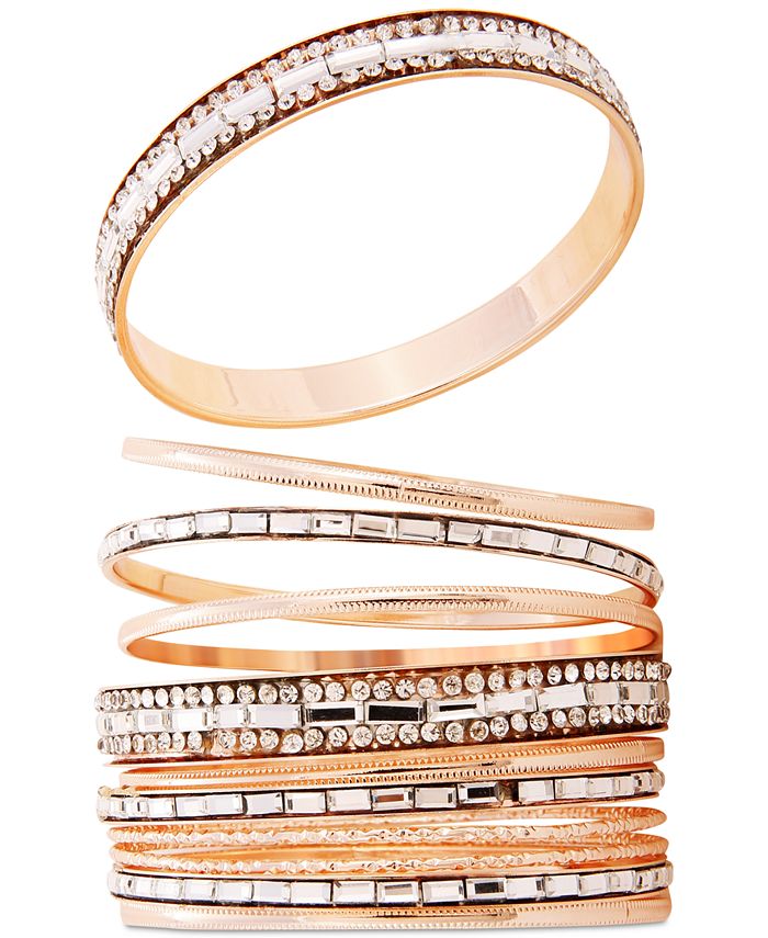 GUESS Rose Gold-Tone 7-Pc. Set Crystal Bangle Bracelets - Macy's