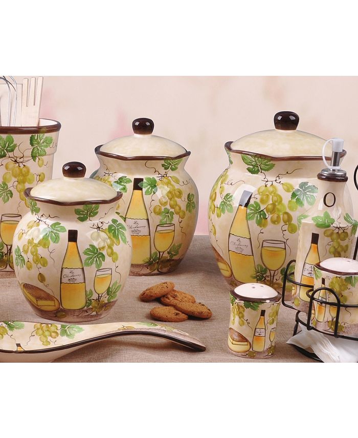 Lorren Home Trends White Grape Ceramic 3 Piece Deluxe Canister Set - Macy's
