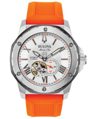 Bulova Men's Automatic Marine Star Orange Silicone Strap Watch 45mm ...
