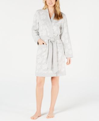 Charter Club Floral Jacquard Knit Short Robe - Macy's