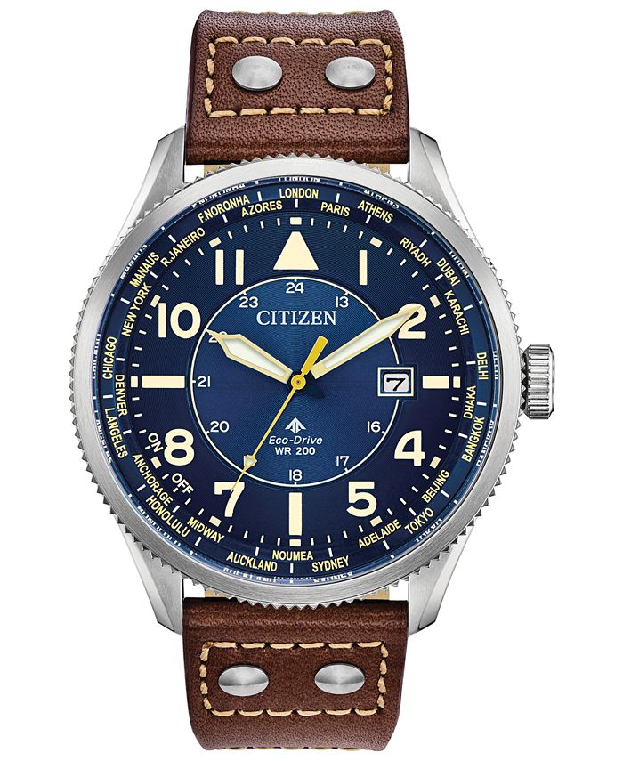 Citizen Eco-Drive Men's Promaster Nighthawk Brown Leather Strap Watch ...