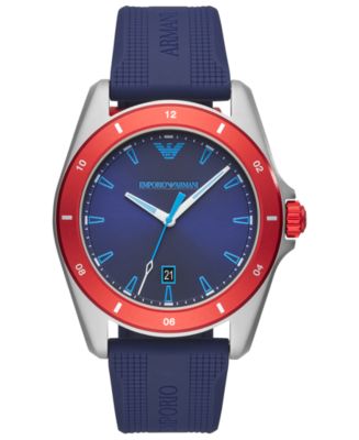 Emporio Armani Men's Blue Silicone Strap Watch 44mm - Macy's