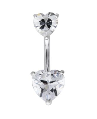 Bodifine Stainless Steel and Brass Cz Heart Belly Bar - Macy's