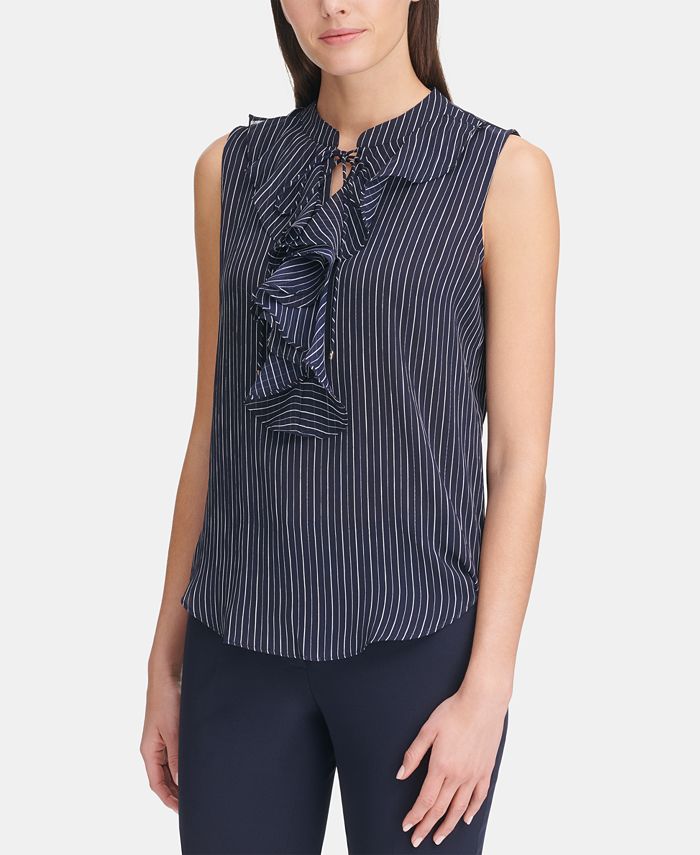Tommy Hilfiger Sleeveless Ruffle Front Woven Blouse And Reviews Tops
