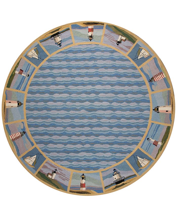 Kas Colonial Lighthouse Waves 1802 Blue 7'6" Round Area Rug - Macy's