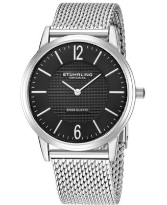 Stuhrling Original Stainless Steel Case on Mesh Bracelet, Black Dial ...