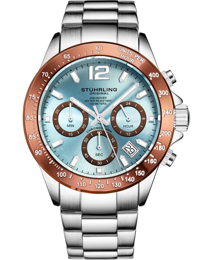 Stuhrling Men's Chrono Silver-Tone Link Bracelet Watch 42mm - Macy's