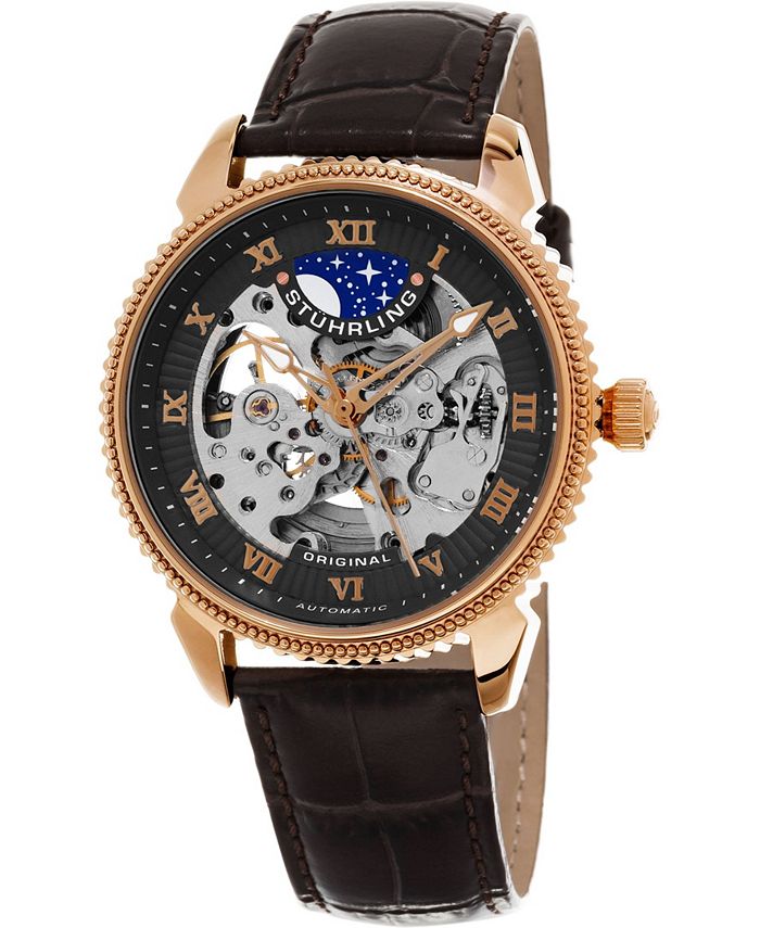 Stuhrling Original Men's Automatic Skeleton Watch, Rose Tone Case on ...