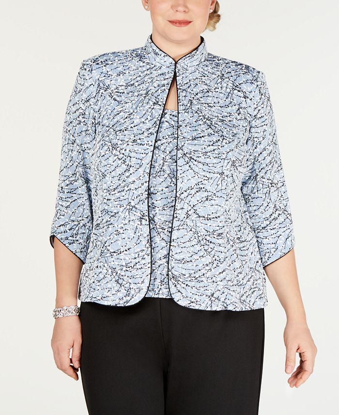 Alex Evenings Plus Size Printed Mandarin Jacket & Top Set - Macy's