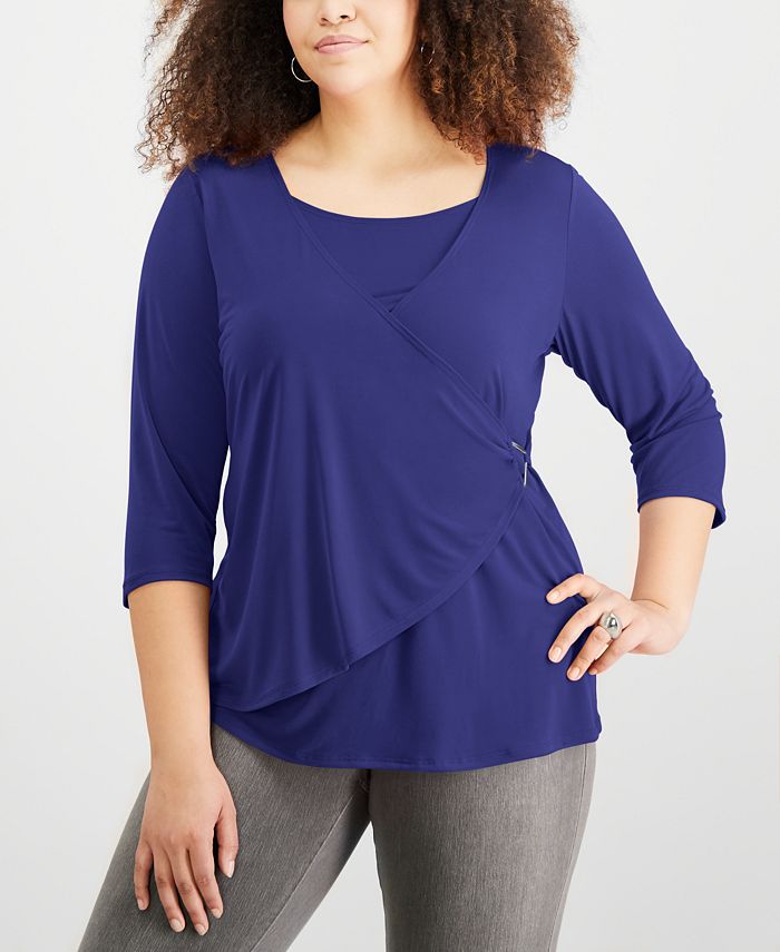NY Collection Plus Size Wrap-Front Top - Macy's