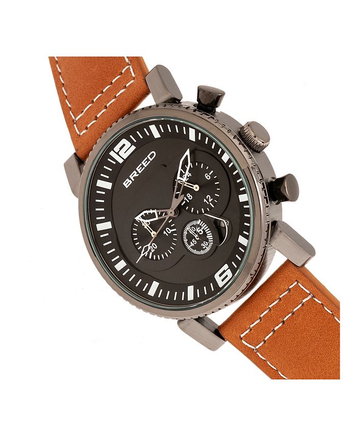 Breed Quartz Ryker Brown Face Chronograph Genuine Camel Leather Watch ...