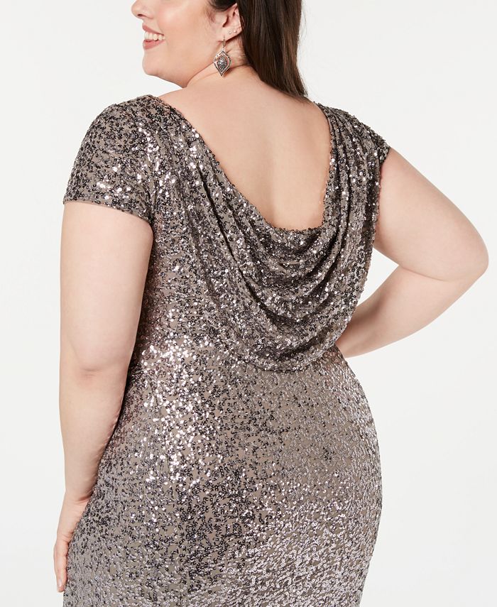 Betsy & Adam Plus Size Sequined Cowl-Back Gown - Macy's