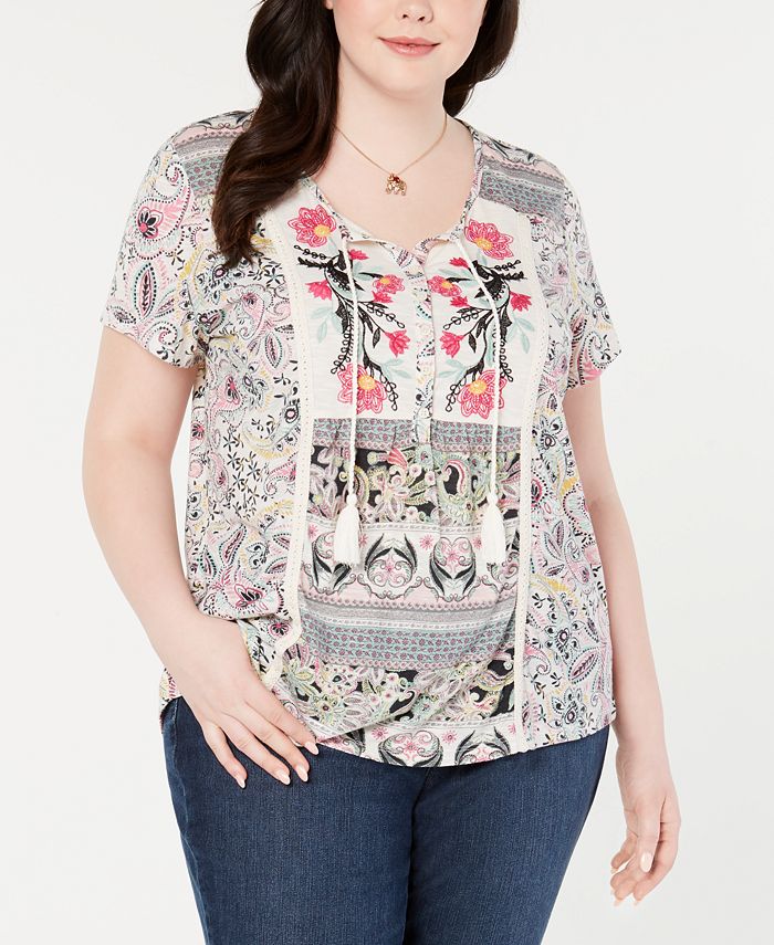 Style And Co Plus Size Mixed Print Peasant Top Created For Macys Macys