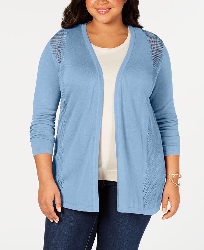 Belldini Belle by Plus Size Pointelle Open-Front Cardigan - Macy's