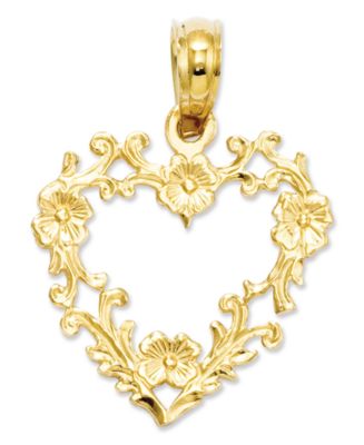 14k Gold Charm, Floral Cut-Out Heart Charm - Macy's