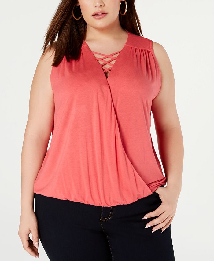 INC International Concepts I.N.C. Plus Size Lace-Up Surplice Top ...