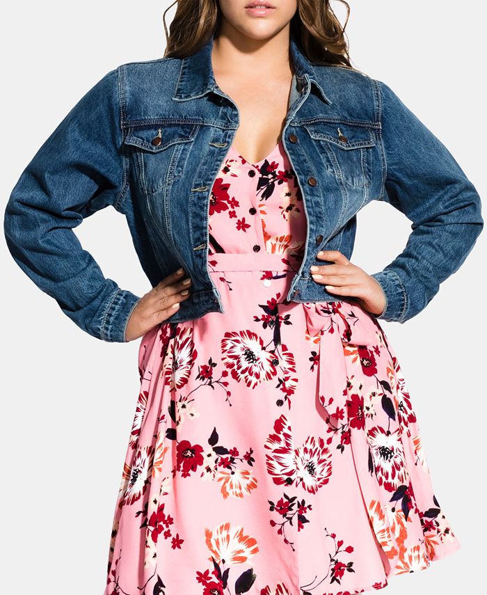 City Chic Trendy Plus Size Embroidered Denim Jacket & Reviews - Jackets ...