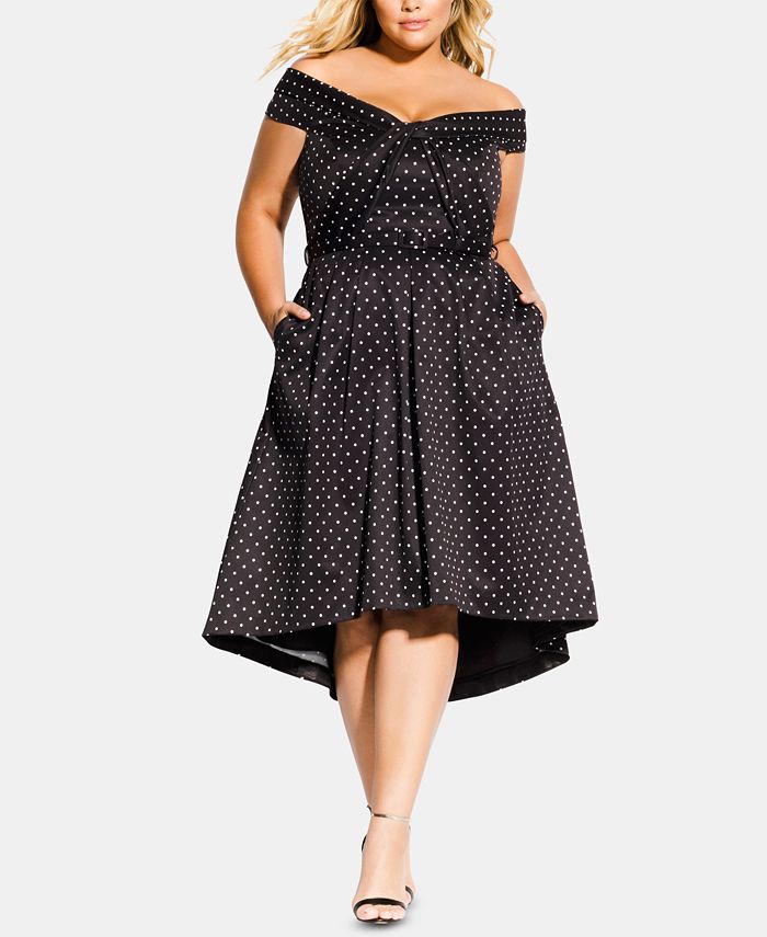 City Chic Trendy Plus Size Grace Polka Dot Off-The-Shoulder Dress - Macy's