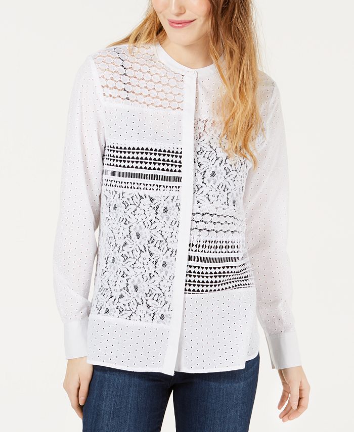 French Connection Celeste Lace Button-Front Top - Macy's