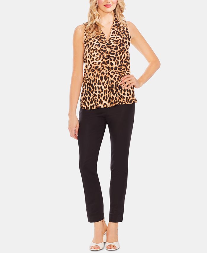 Vince Camuto Leopard-Print Pleated-Front Top - Macy's