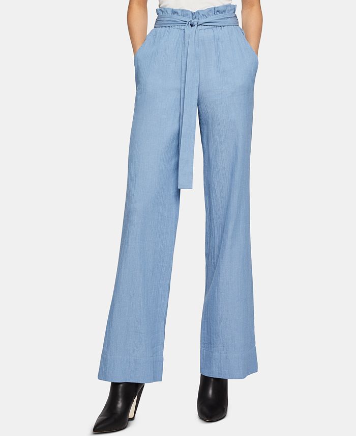 BCBGeneration Paperbag-Waist Wide-Leg Crinkle Pants - Macy's
