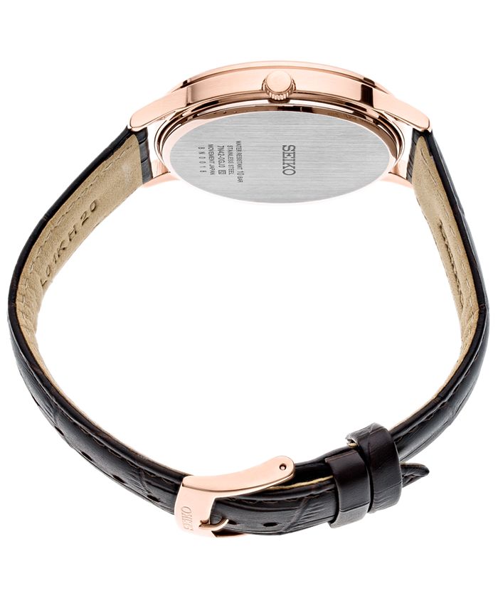 Seiko Men's Essential Brown Leather Strap Watch 40.4mm - Macy's