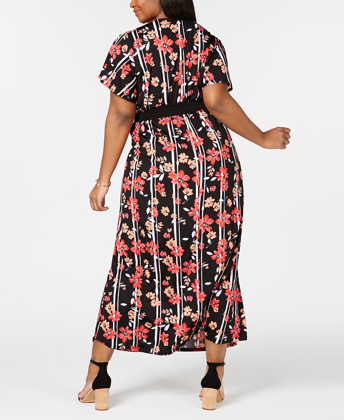 NY Collection Plus & Petite Plus Size Surplice Printed Maxi Dress - Macy's
