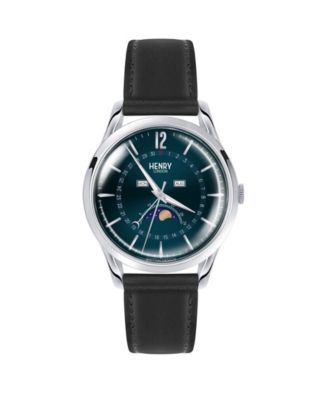 Henry London Knightsbridge Unisex 39mm Black Leather Strap Watch with ...