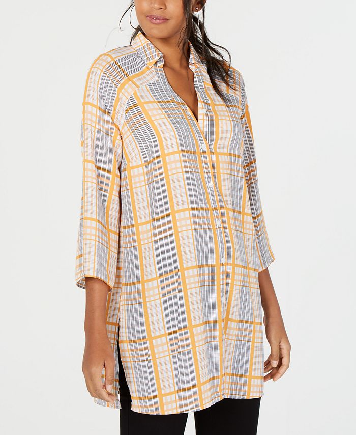 Alfani Collared Plaid Super Tunic, Created for Macy's - Macy's