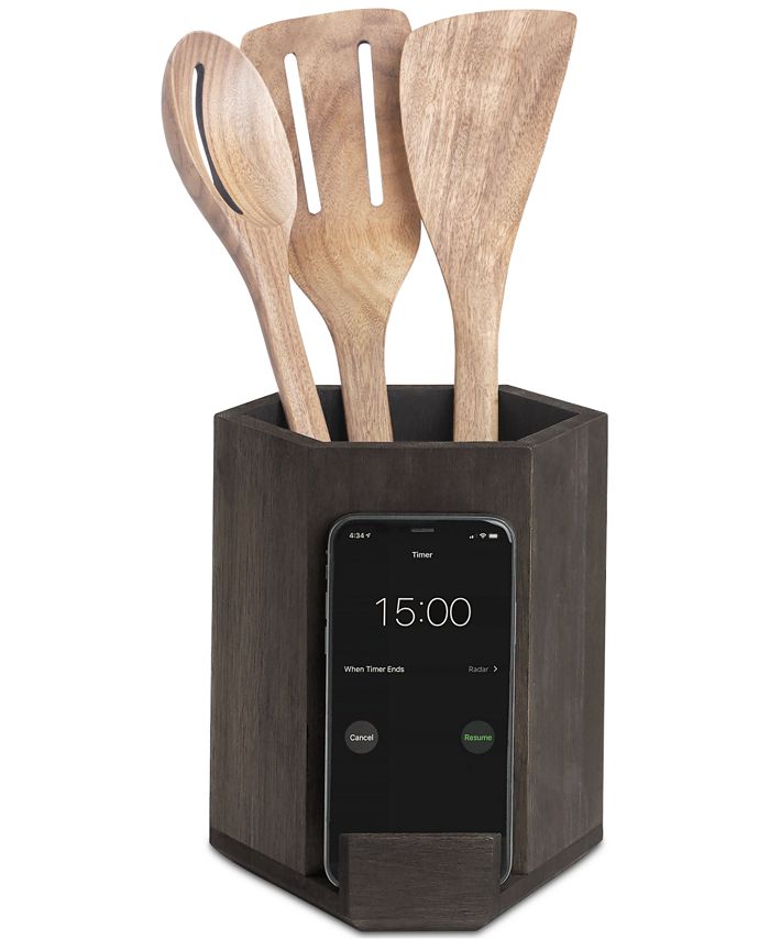 Hotel Collection Countertop Wood Crock & Utensil Set, Created for Macy ...