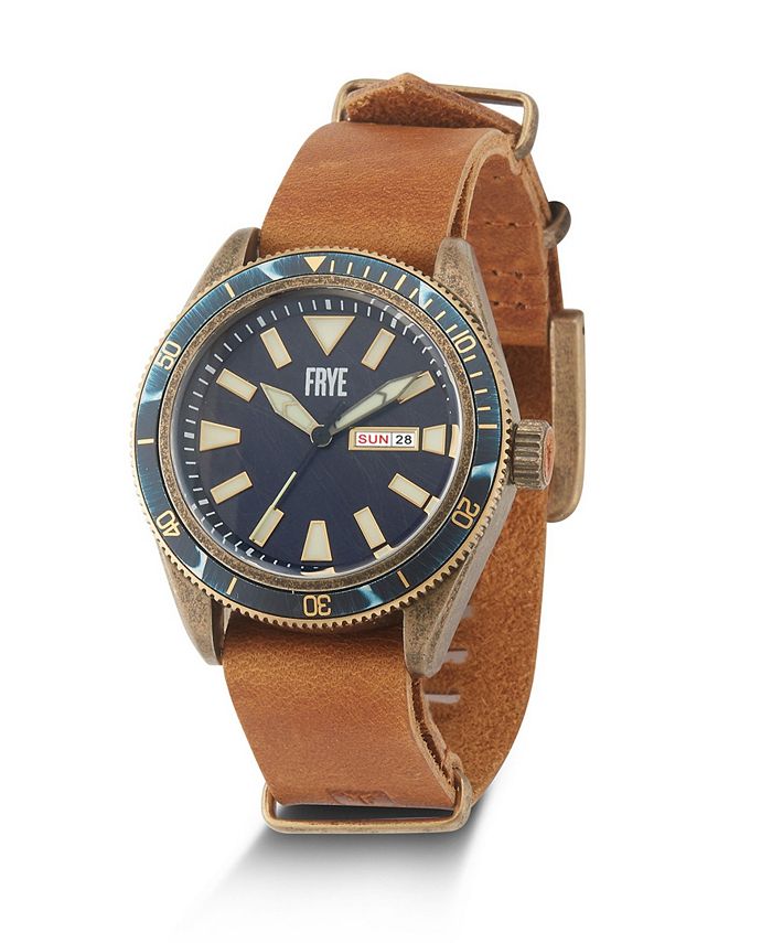 Frye Mens' Campus Distressed Dial Tan Leather Nato Strap Watch - Macy's