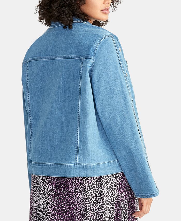 RACHEL Rachel Roy Plus Size Bobbi Snap-Sleeve Denim Jacket - Macy's
