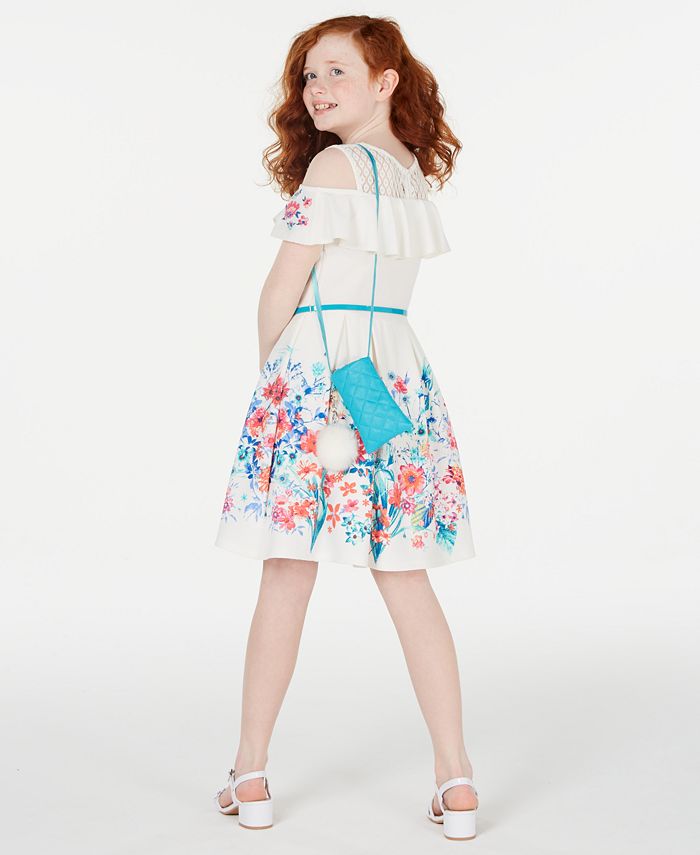 Beautees Big Girls Floral-Print Cold-Shoulder Dress - Macy's