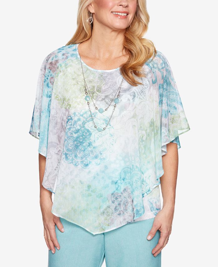 Alfred Dunner Petite Versailles Printed V-Hem Top - Macy's