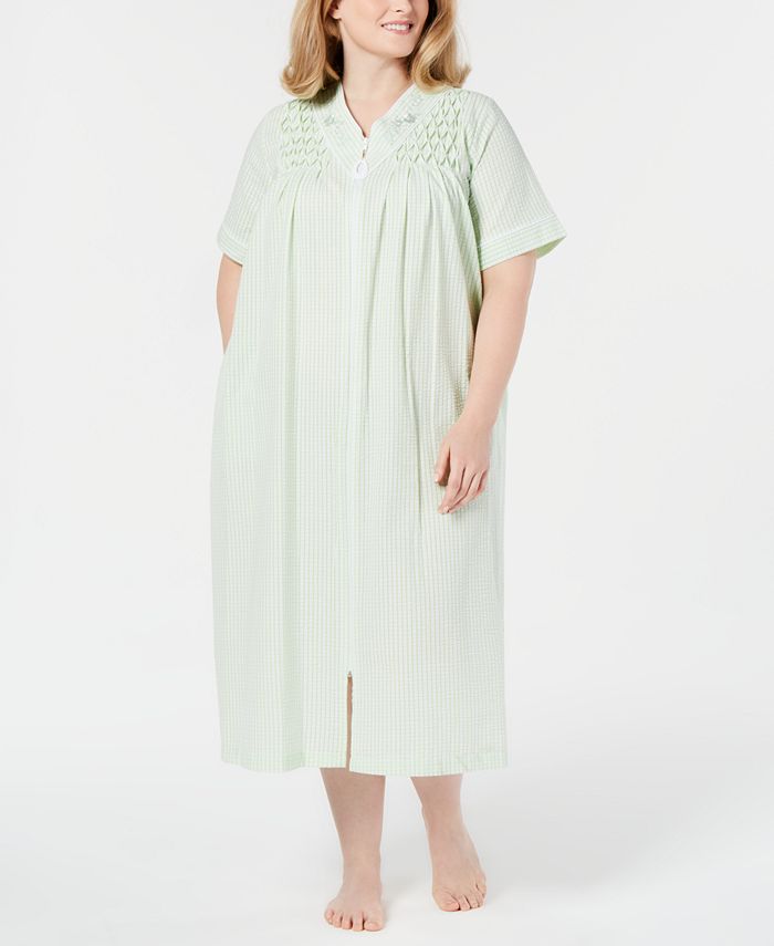 Miss Elaine Plus Size Seersucker Long Zipper Robe - Macy's