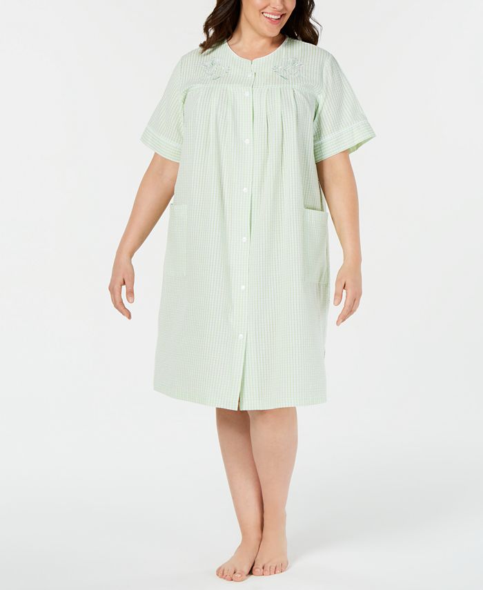 Miss Elaine Plus Size Seersucker Short Gripper Robe - Macy's