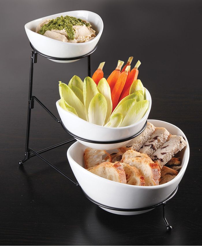 Laurie Gates Gracious Dining 3 Tier Bowl Server Set with Metal Stand ...